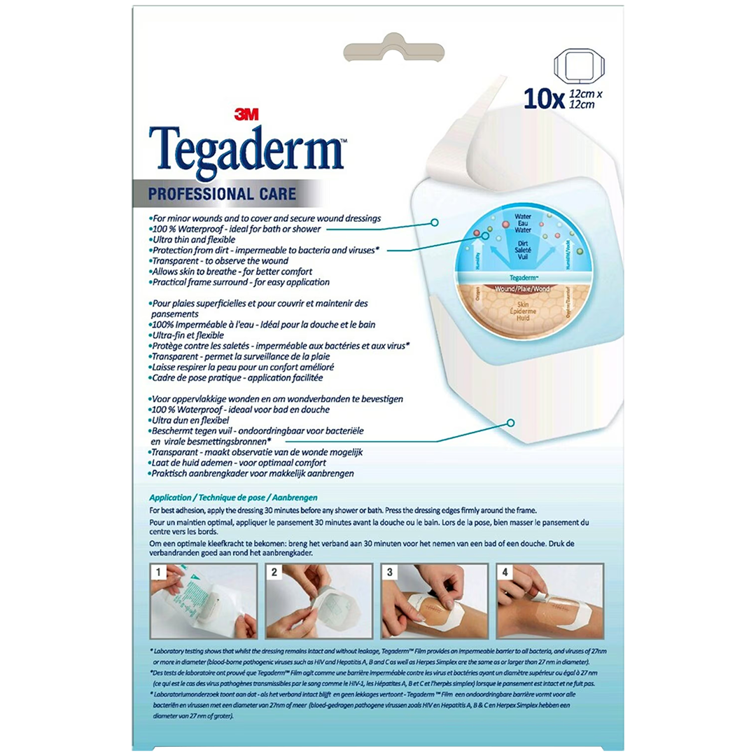 3M™ Tegaderm™ Transparent Film Dressing met aanbrengkader, 12cm x 12cm ...